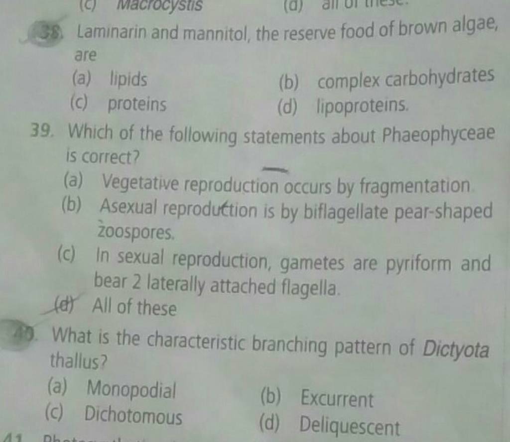 Laminarin and mannitol, the reserve food of brown algae, are | Filo