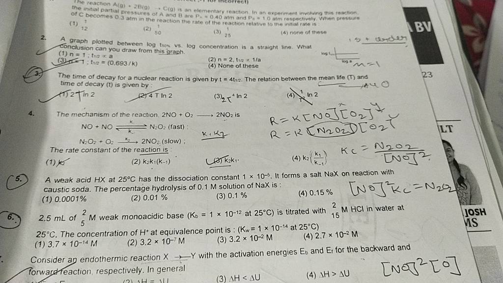 The mechanism of the reaction, 2NO+O2 2NO2 is N2 O2 +O2 K2 2NO2 (slo..