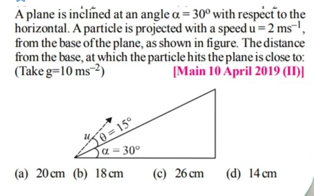 A plane is inclined at an angle α=30∘ with respect to the horizontal. A p..