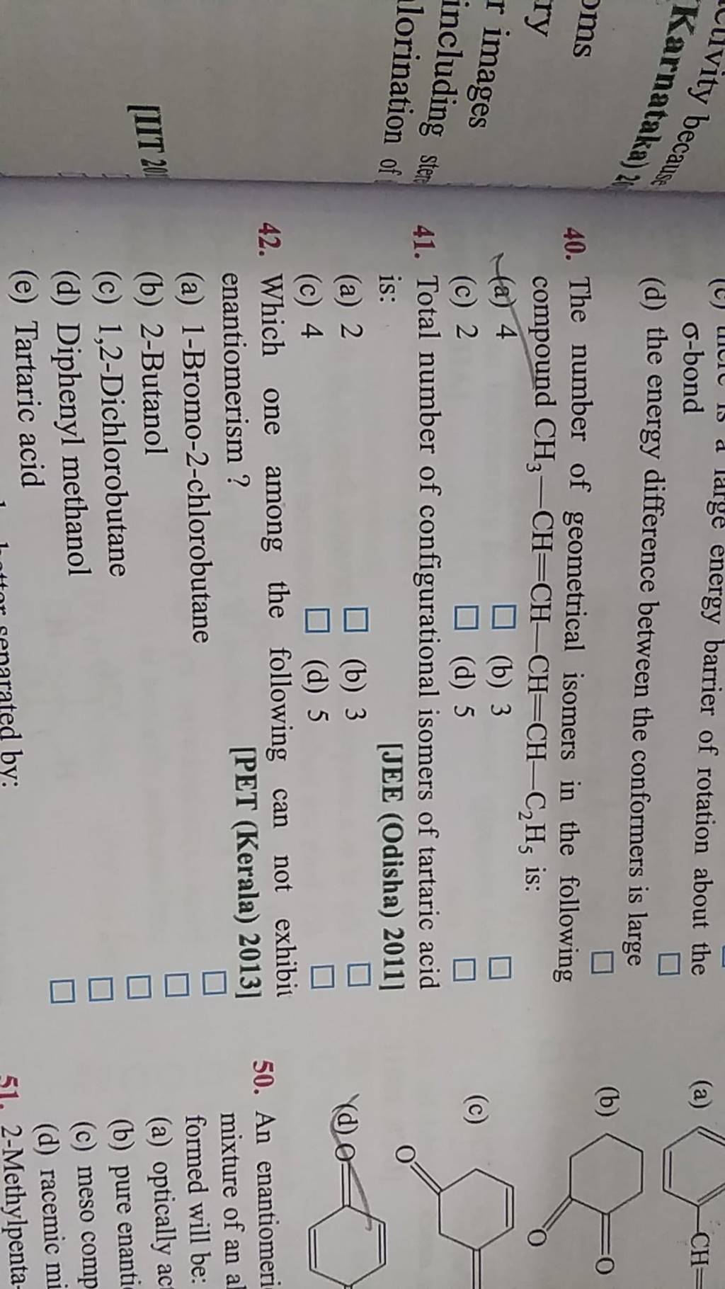 Total Number Of Configurational Isomers Of Tartaric Acid Is [jee Odisha