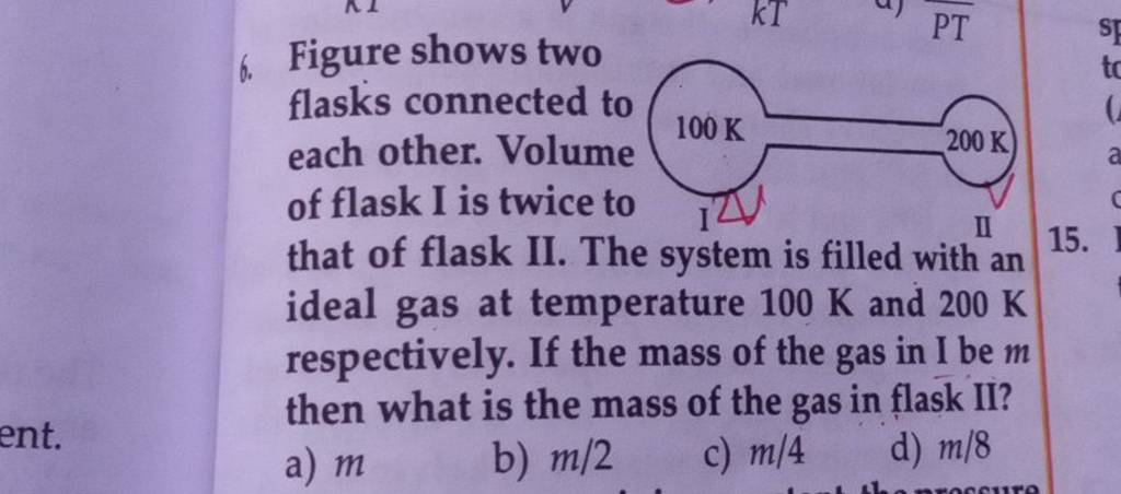 Figure shows two flasks connected to each other. Volume of flask I is twi..