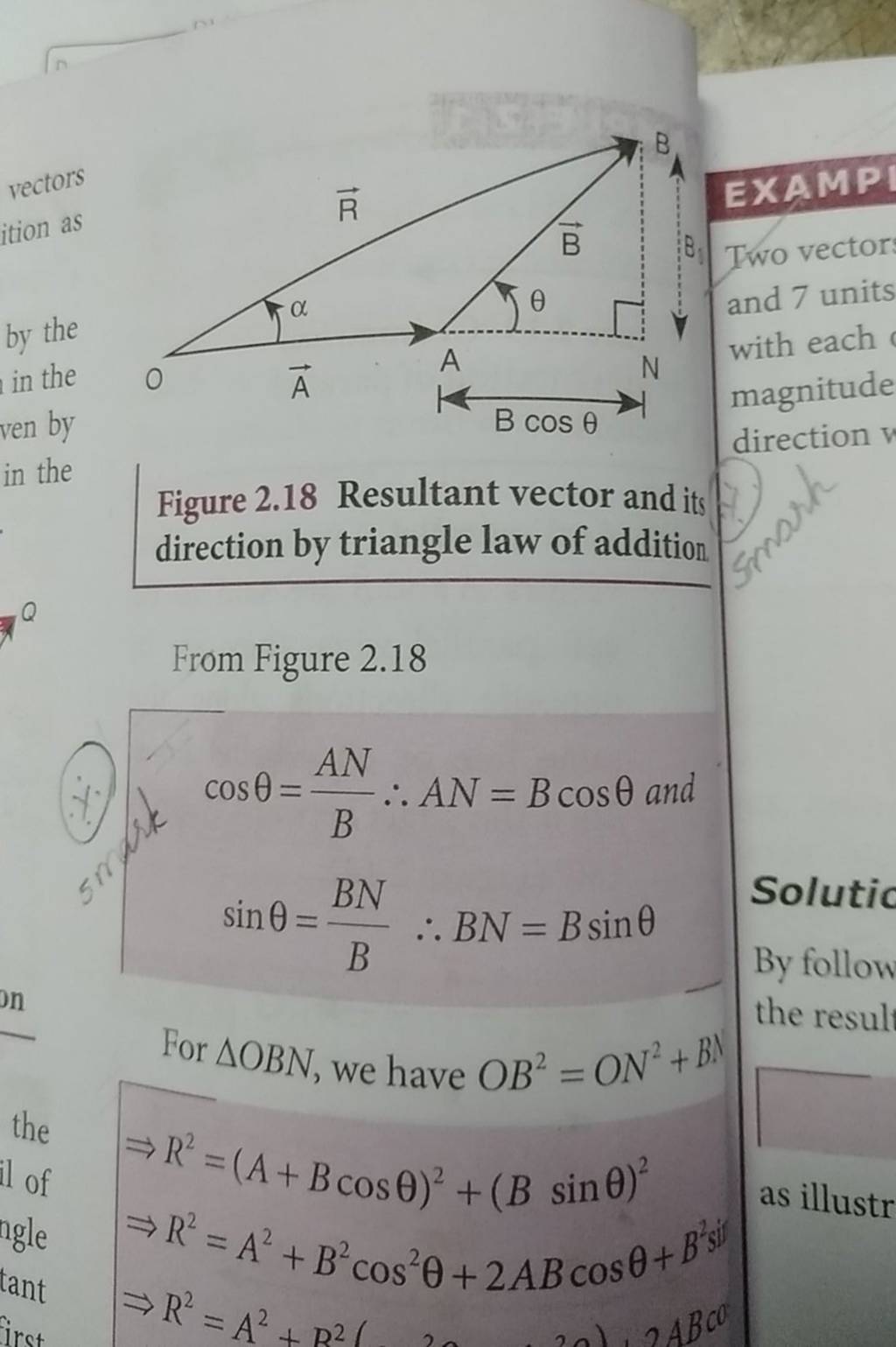 8 A Figure 2.18 Resultant vector and its direction by triangle law of add..