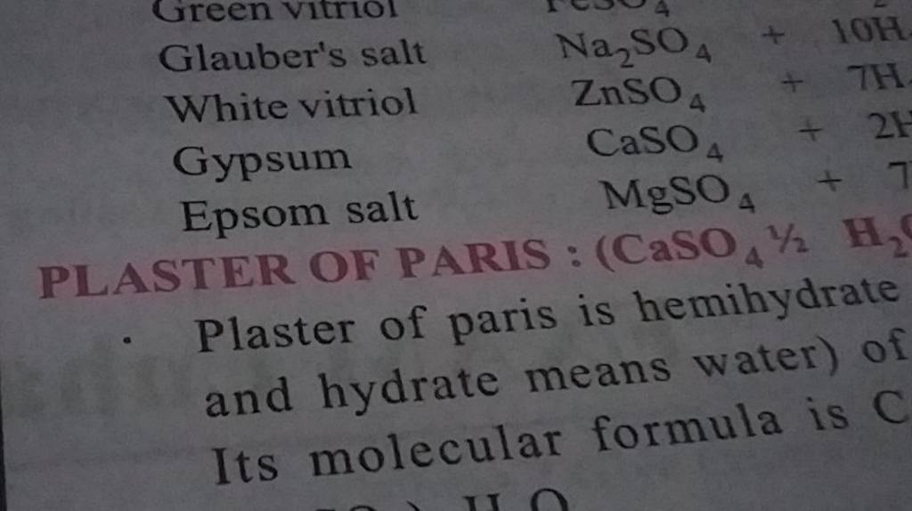 Glauber’s salt White vitriol Gypsum Ensom salt Na2 SO4 +10HZnSO4 +7H..