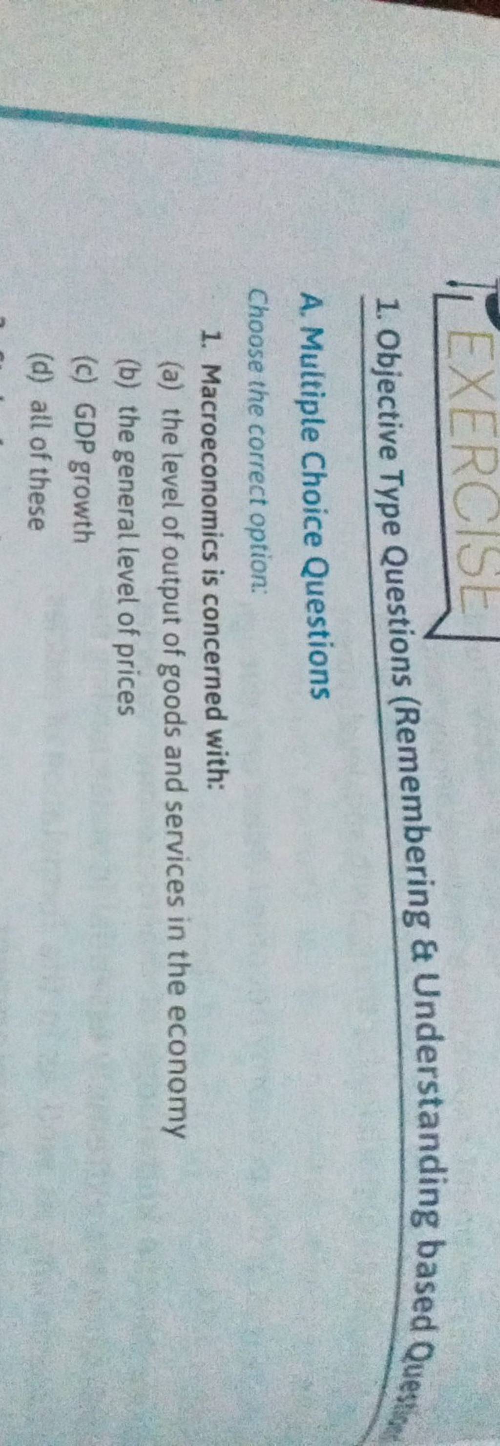 Objective Type Questions (Remembering \& Understanding based Quessone A.