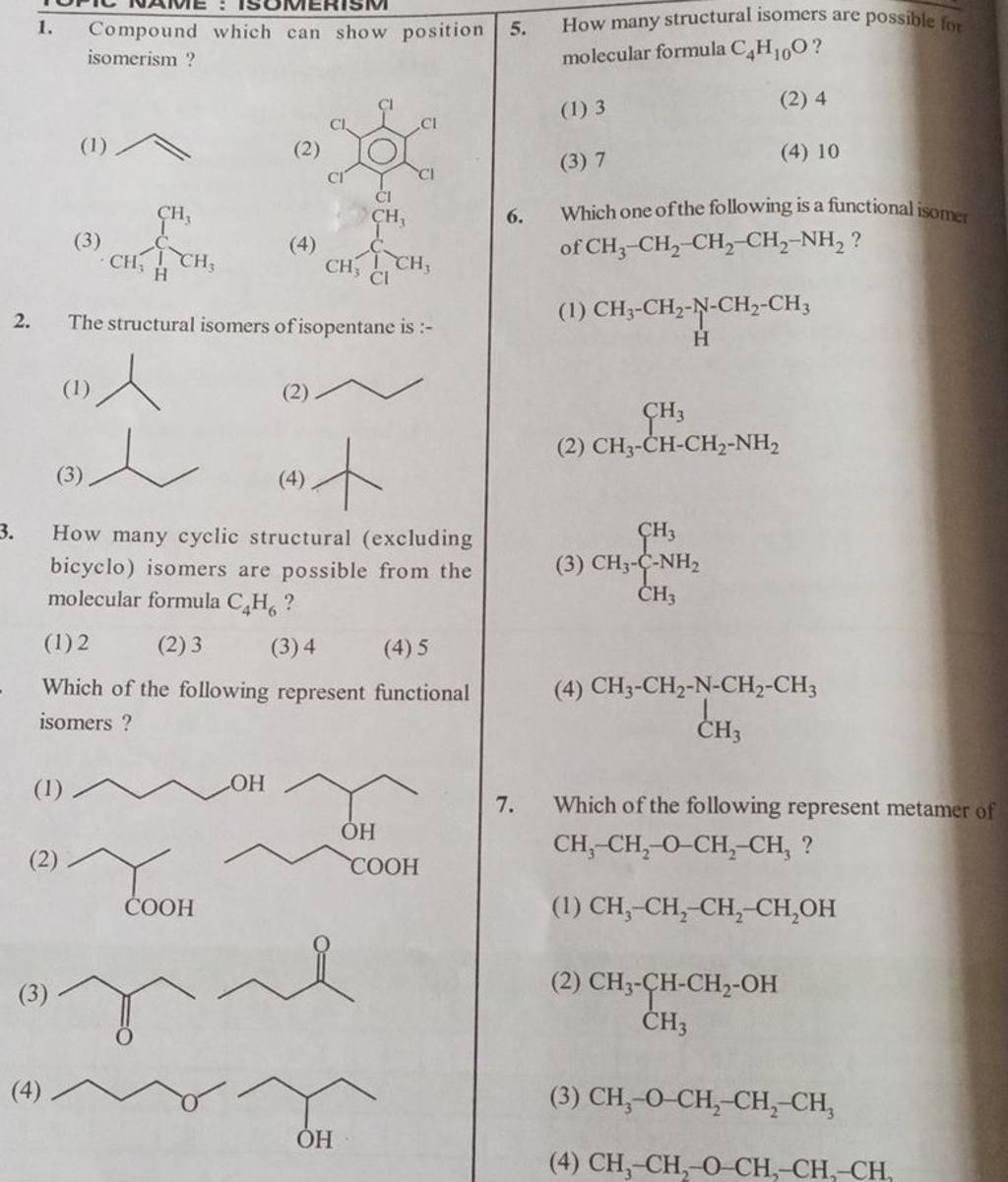 Compound isomerism ? 5. How many structural isomers are possible for..