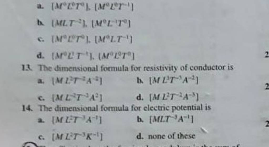 The dimensional formula for electric potential is | Filo