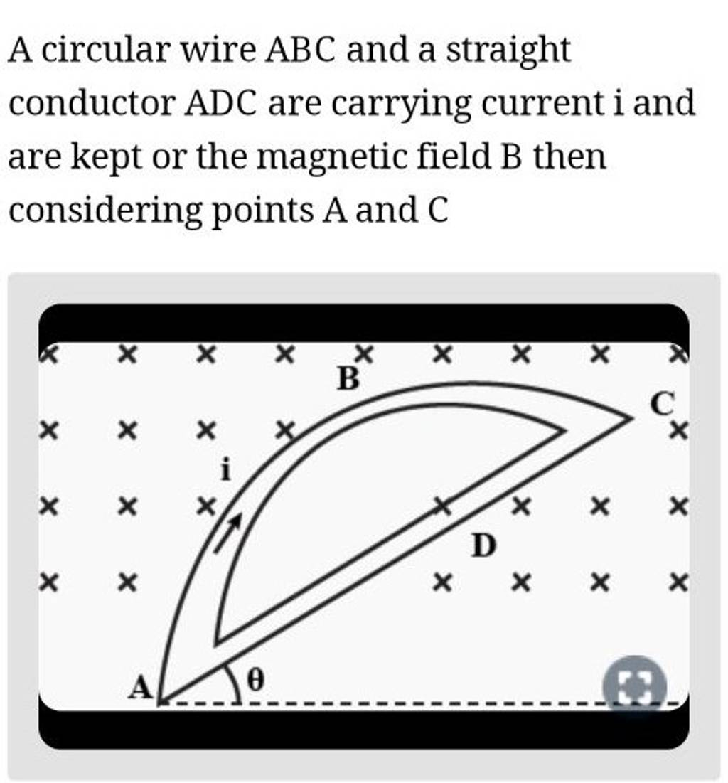 A circular wire ABC and a straight conductor ADC are carrying current i a..