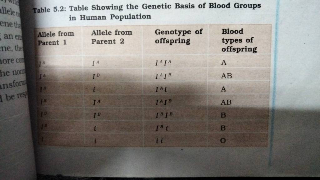 Helece Table 5.2: Table Showing the Genetic Basis of Blood Groups in Huma..