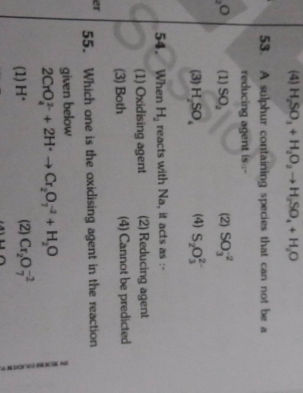 Which one is the oxidising agent in the reaction given below 2CrO42− +2H+..