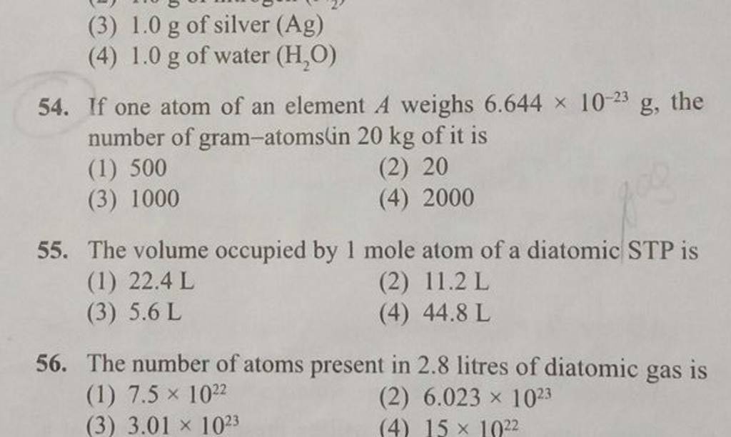 The volume occupied by 1 mole atom of a diatomic STP is | Filo