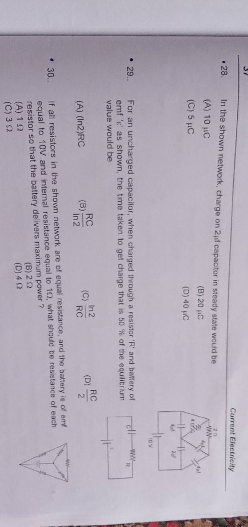 Current Electricity - 28. In the shown network, charge on 2μf capacitor i.. Current Electricity - 28. In the shown network, charge on 2μf capacitor i..