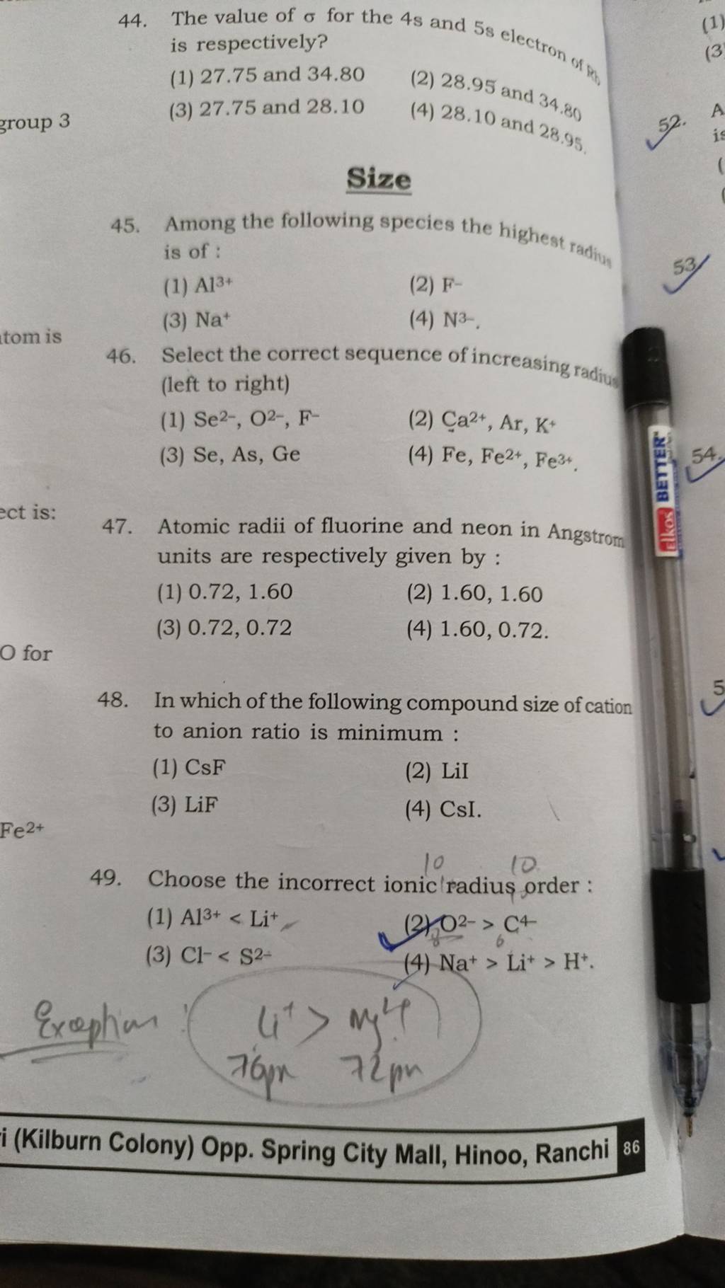 Select the correct sequence of increasing radiuses (left to right) | Filo Select the correct sequence of increasing radiuses (left to right) | Filo