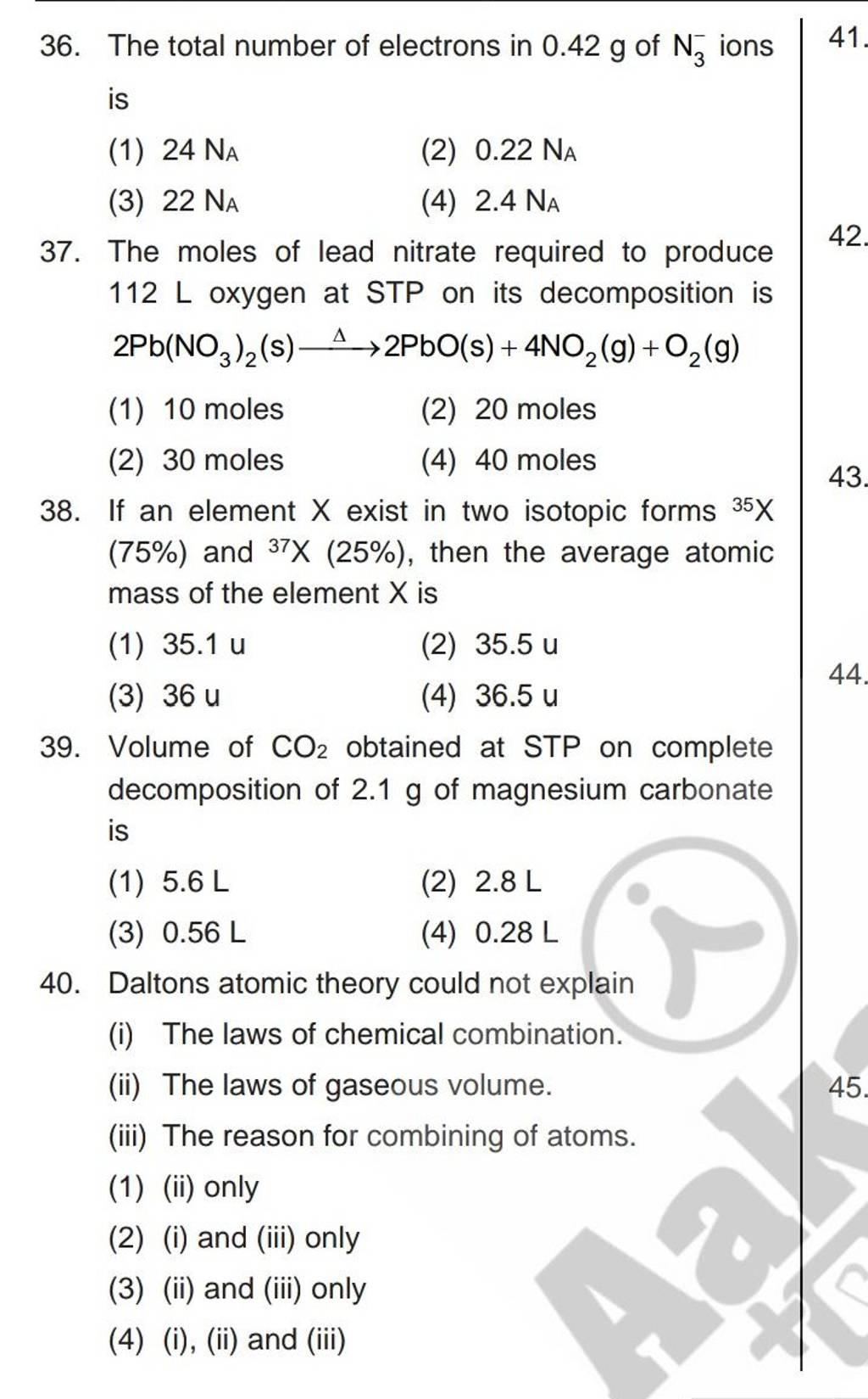 Volume of CO2 obtained at STP on complete decomposition of 2.1 g of magn..