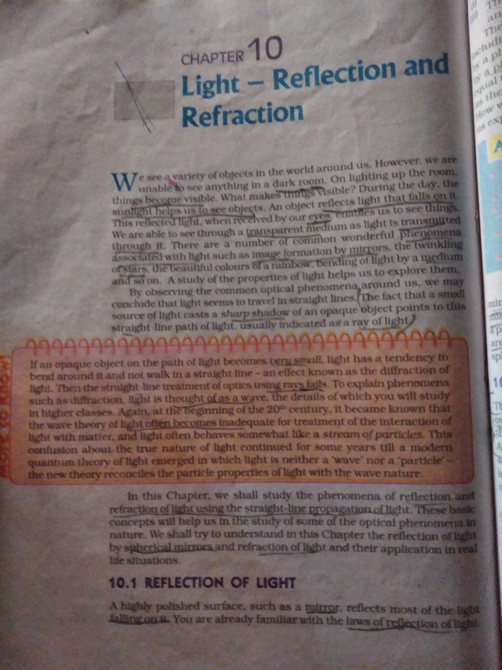 CHAPTER 10 Light - Reflection and Refraction e see a variety of objects i..