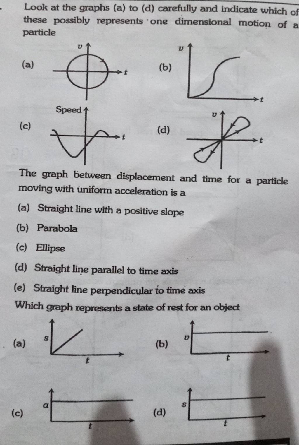 Which graph represents a state of rest for an object | Filo