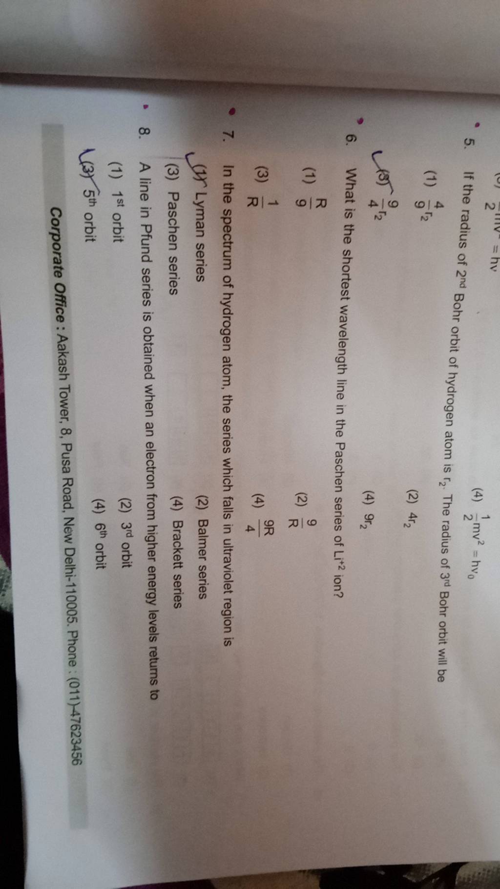 If The Radius Of 2nd Bohr Orbit Of Hydrogen Atom Is R2 The Radius Of 3