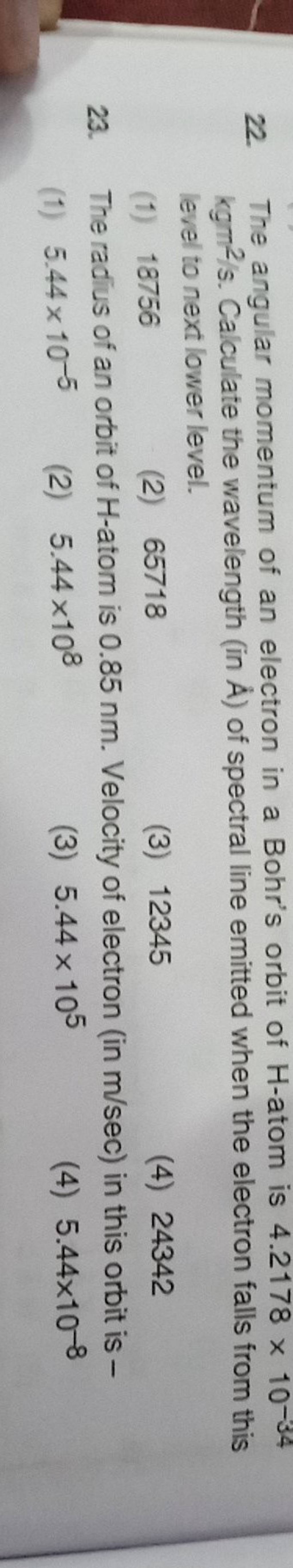 The Angular Momentum Of An Electron In A Bohrs Orbit Of H Atom Is 4 2178