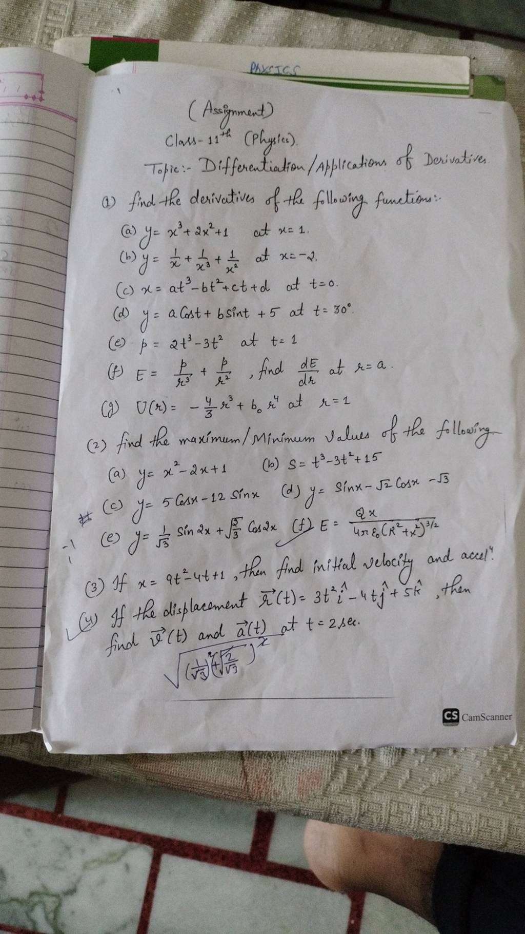 Class-11 11th (Physici). Topic:- Differentiation/Applications of Deriva..