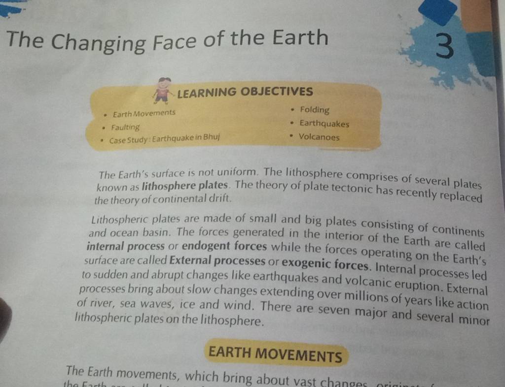 The Changing Face of the Earth LEARNING OBJECTIVES - Earthquakes - Vol..