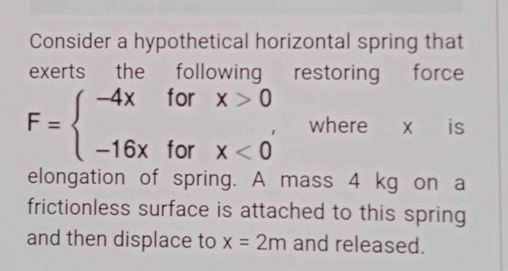 Consider a hypothetical horizontal spring that exerts the following resto..