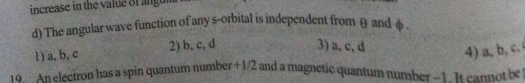 The Angular Wave Function Of Any S Orbital Is Independent From θ And ϕ
