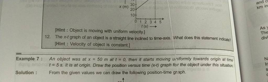 x( m) [Hint : Object is moving with uniform velocity.] 12. The x-t graph