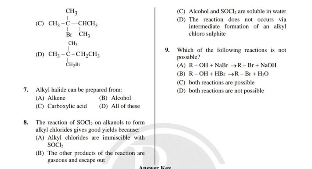 The reaction of SOCl2 on alkanols to form alkyl chlorides gives good yie..