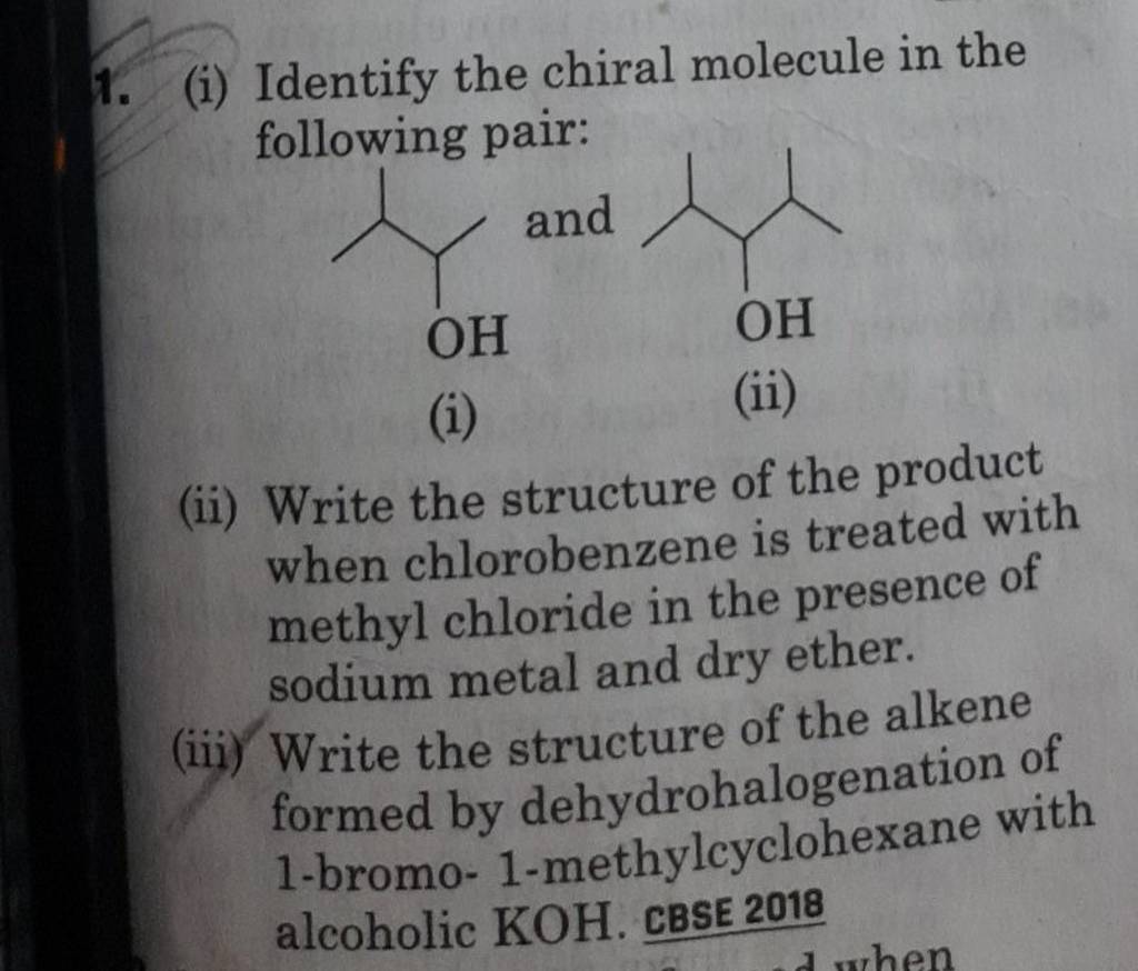 1 I Identify The Chiral Molecule In The Following Pair Filo