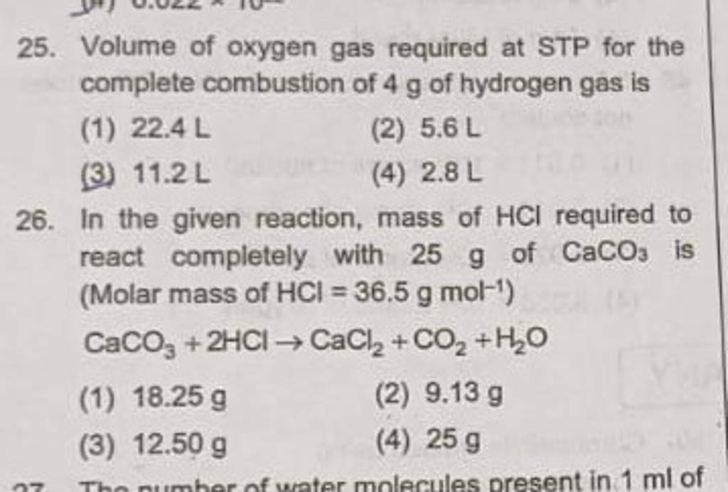 Volume of oxygen gas required at STP for the complete combustion of 4 g o..