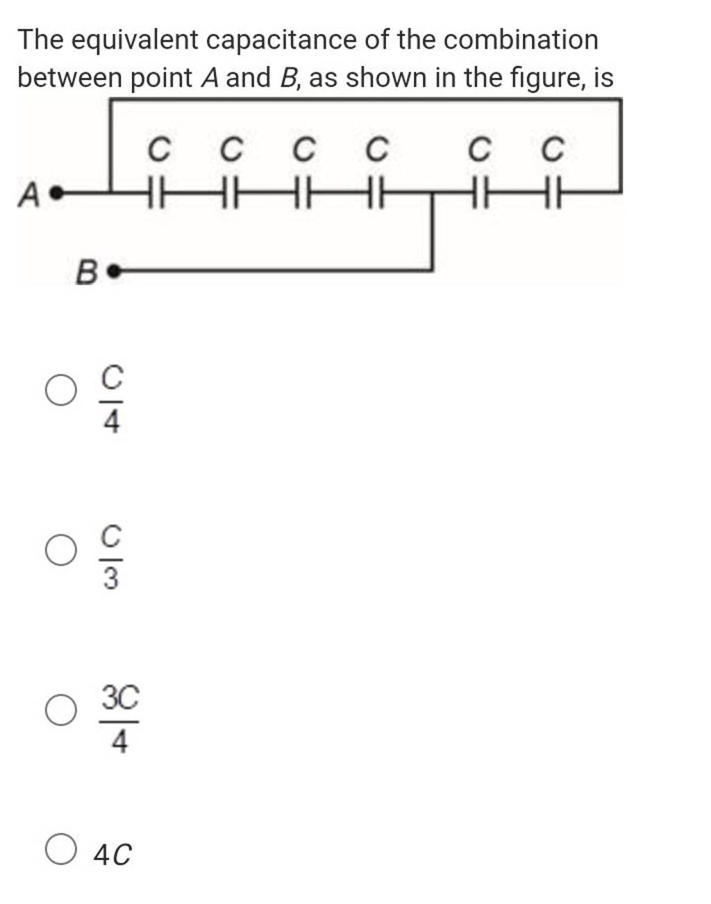 The equivalent capacitance of the combination between point A and B, as s..