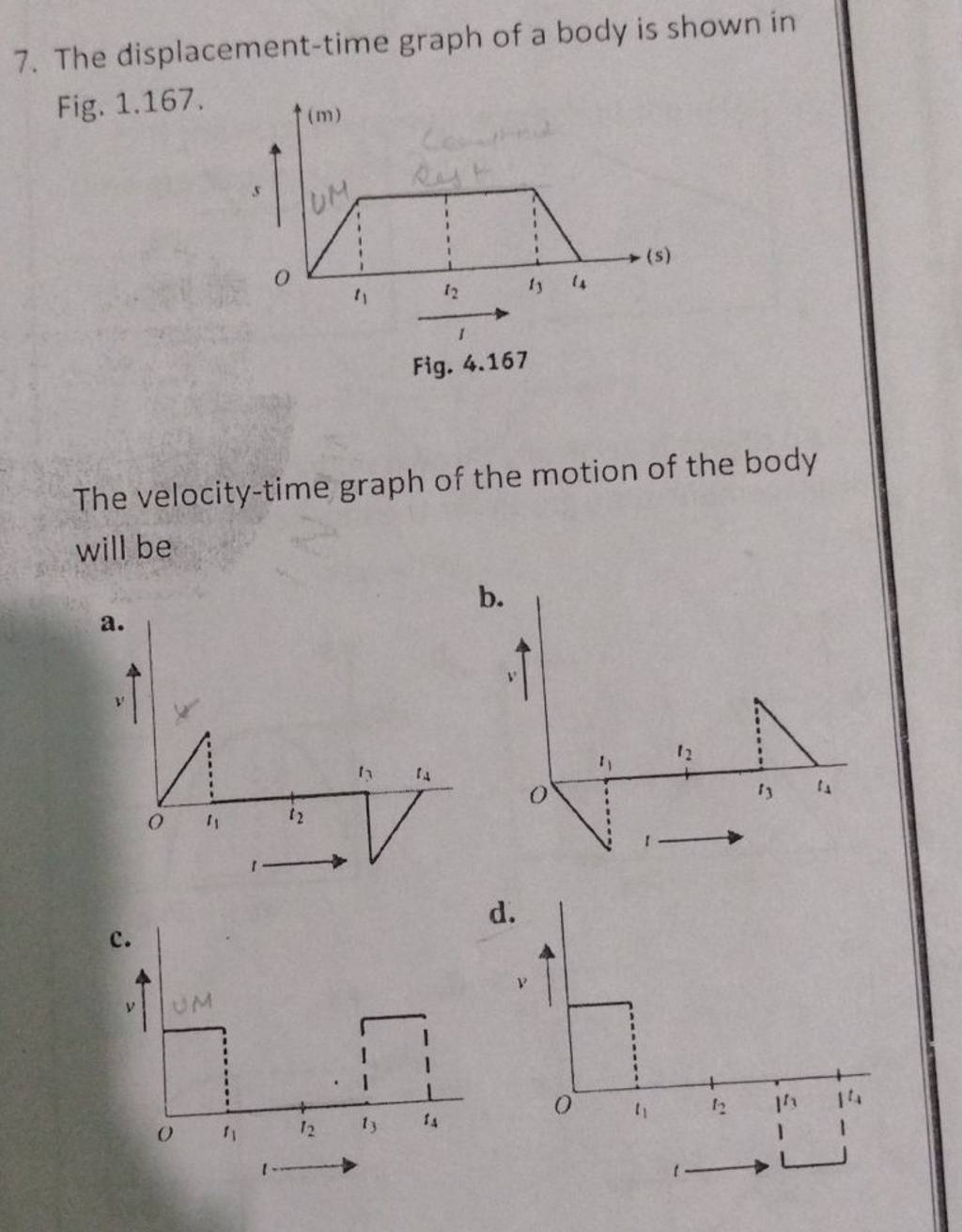 7. The displacement-time graph of a body is shown in Fig. 1.167. Fig. 4.1..