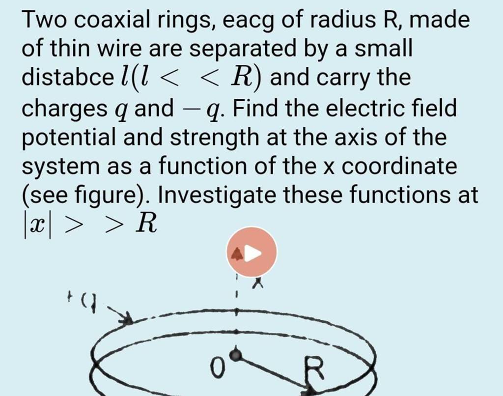 Two coaxial rings, eacg of radius R, made of thin wire are separated by a..