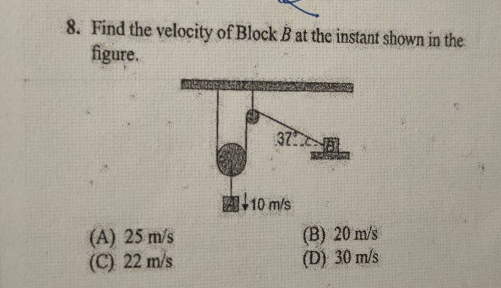 Find the velocity of Block B at the instant shown in the figure. | Filo