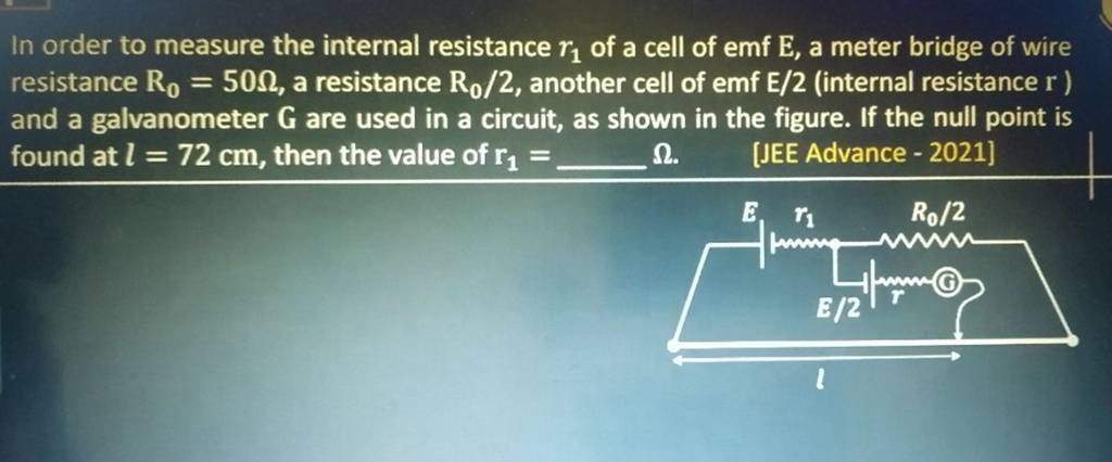 In order to measure the internal resistance r1 of a cell of emf E, a met..