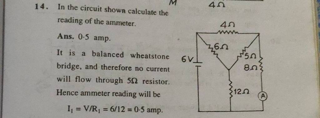 14 In The Circuit Shown Calculate The Reading Of The Ammeter Ans 0 5 A