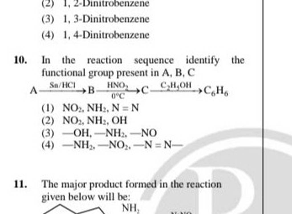 In the reaction sequence identify the functional group present in A,B,C..