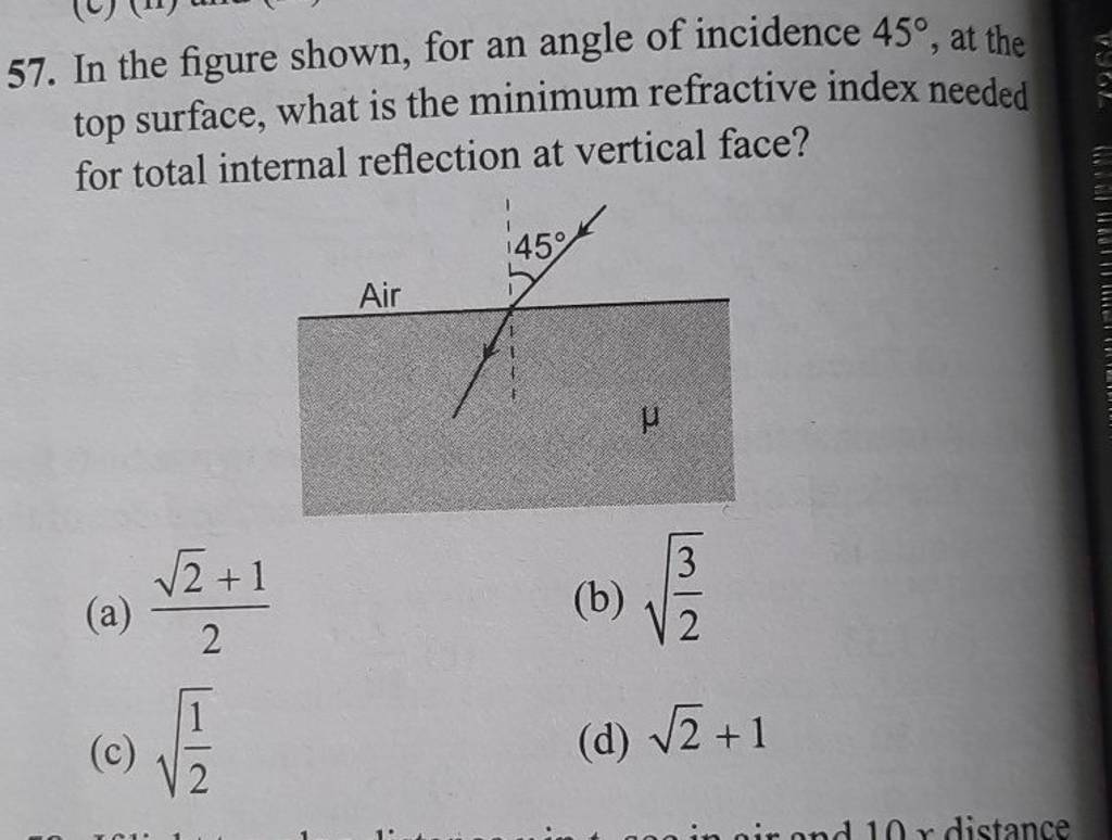 In the figure shown, for an angle of incidence 45∘, at the top surface, w..