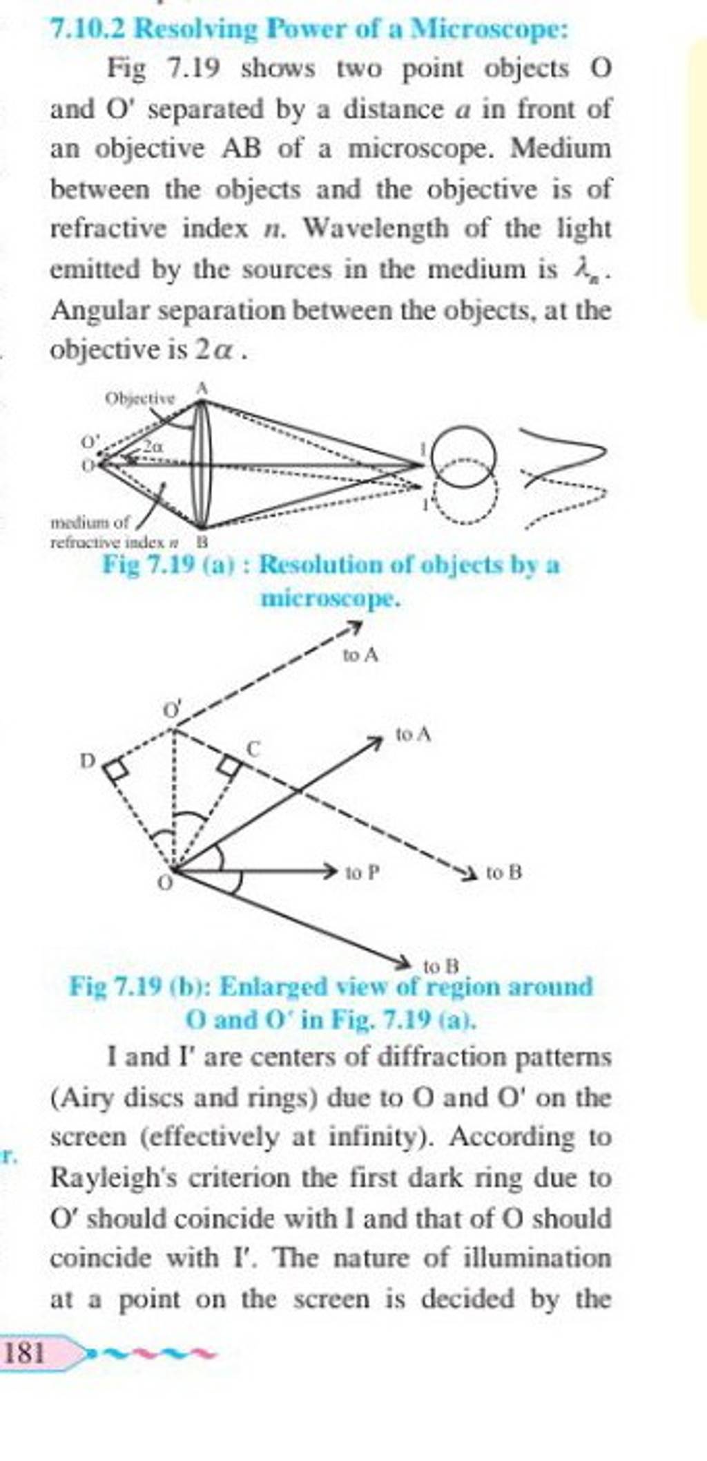 7.10.2 Resolving Power of a Microscope: Fig 7.19 shows two point objects