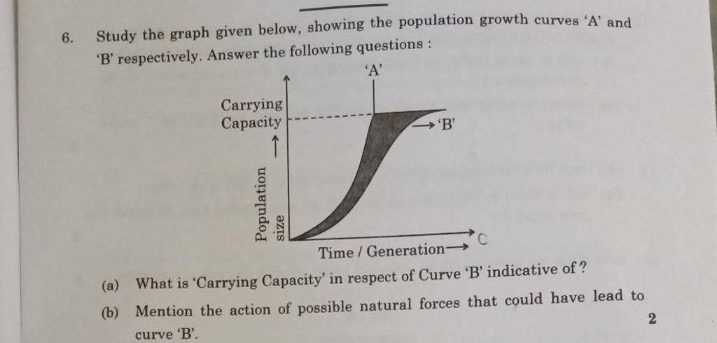 6. Study the graph given below, showing the population growth curves 'A' 6. Study the graph given below, showing the population growth curves 'A'