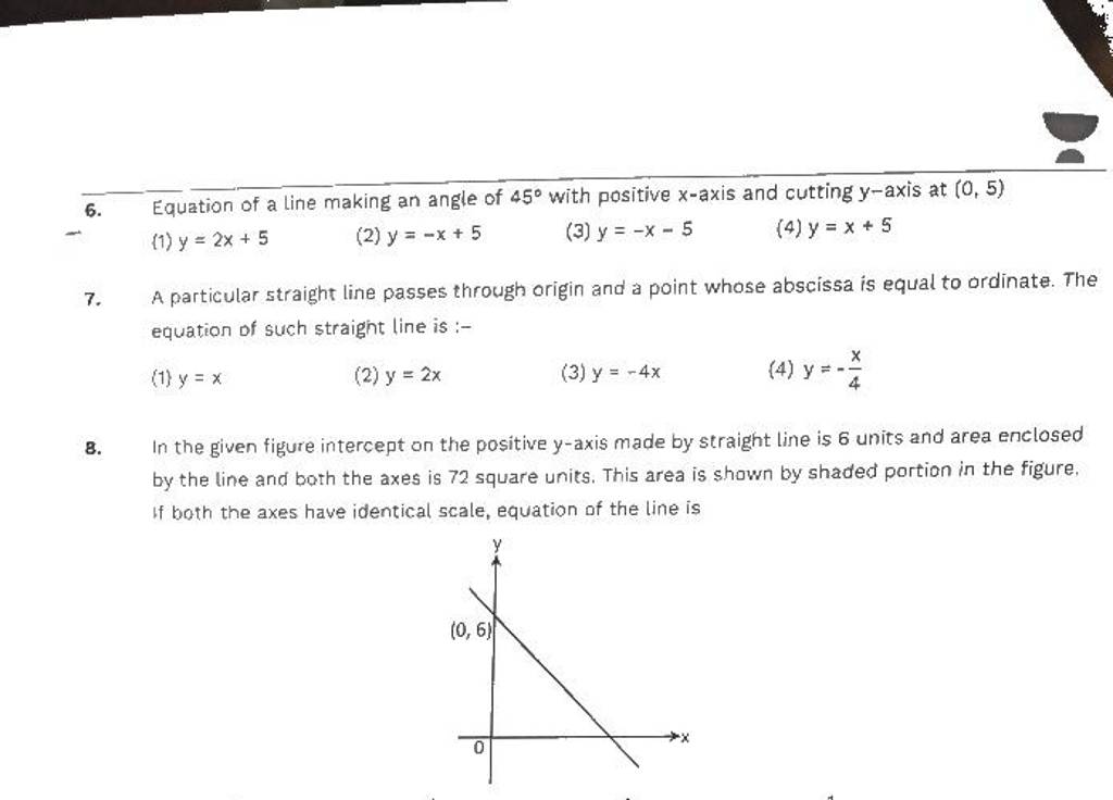 Equation Of A Line Making An Angle Of 45∘ With Positive X Axis And Cuttin