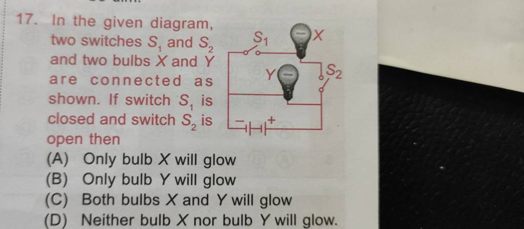 In the given diagram, two switches S1 and S2 and two bulbs X and Y are