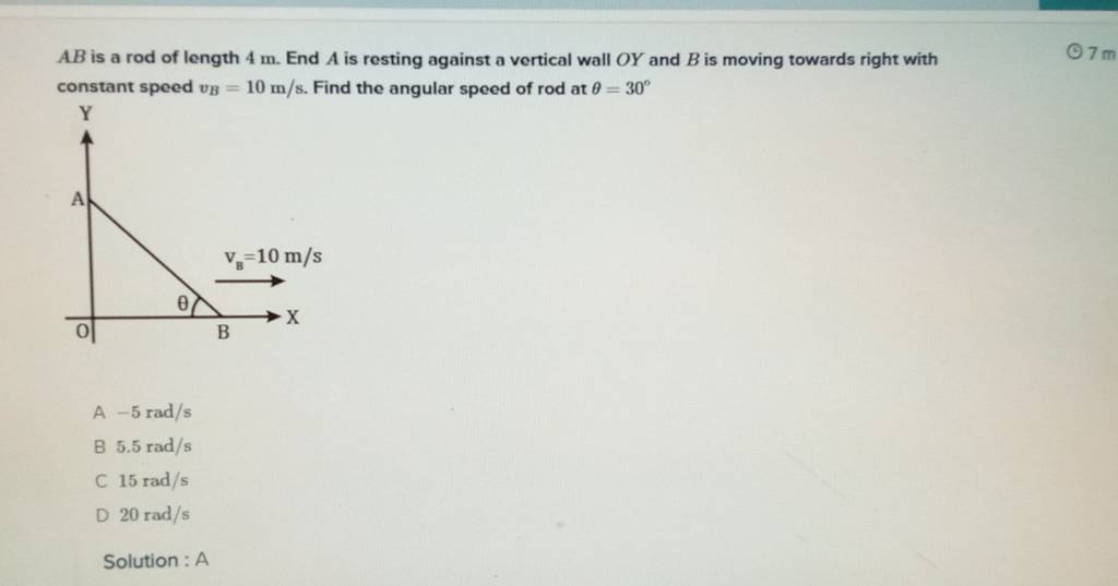 AB is a rod of length 4 m. End A is resting against a vertical wall OY an..