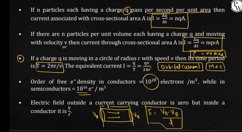 - If n particles each having a charge(q)pass per second per unit area the..