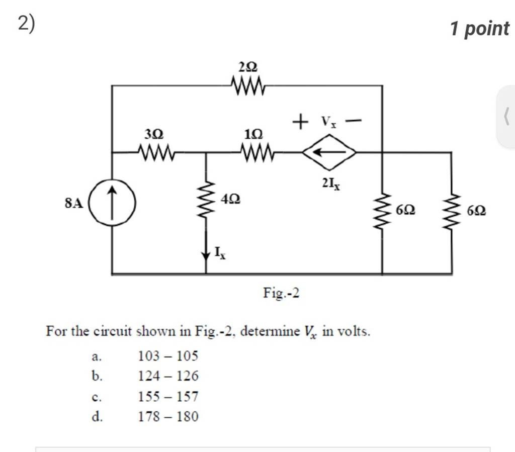 1 point Fig.-2 For the circuit shown in Fig.-2, determine Vx in volts...