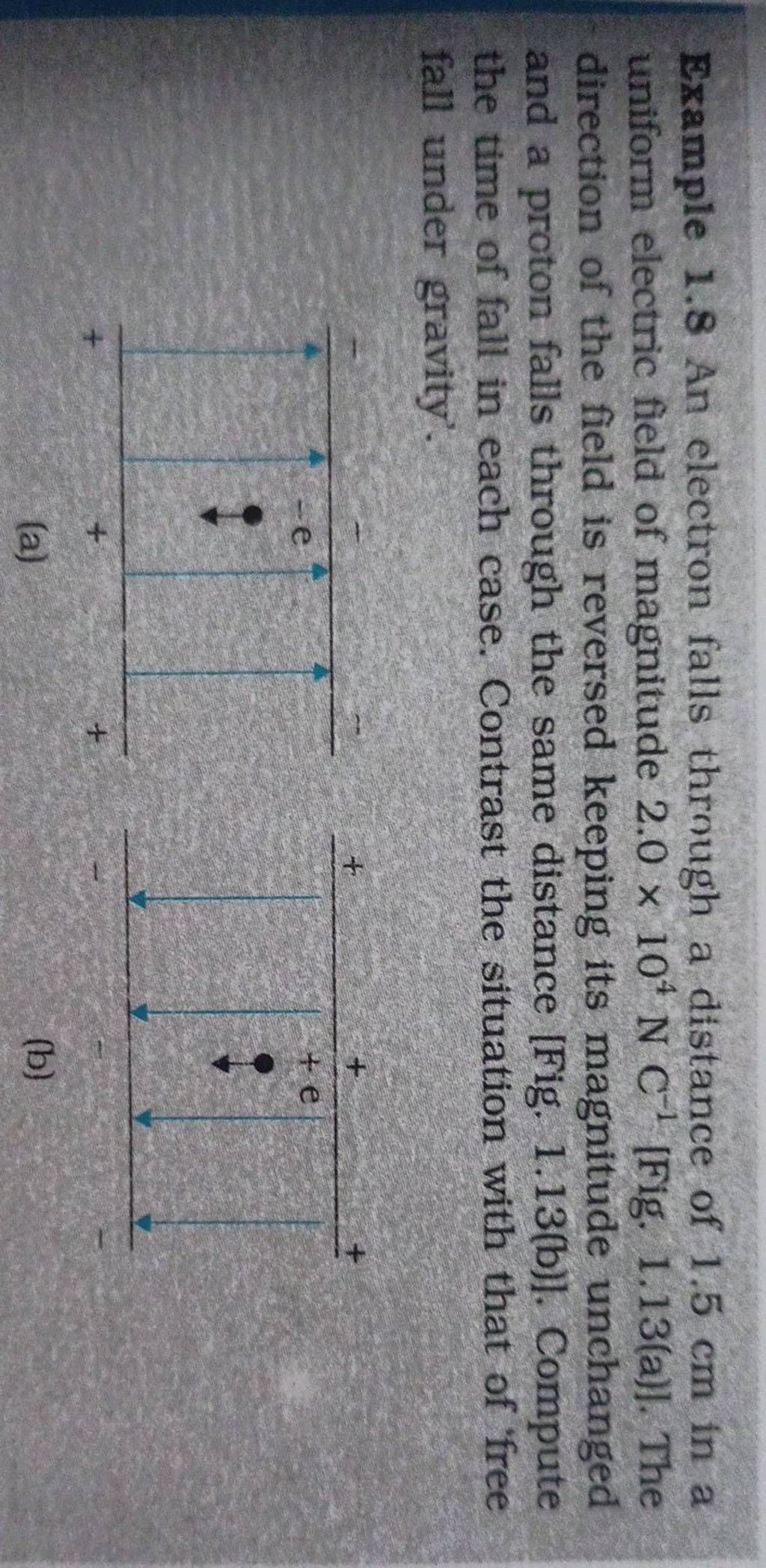 Sxample 1 8 An Electron Falls Through A Distance Of 1 5 Cm In A Uniform E
