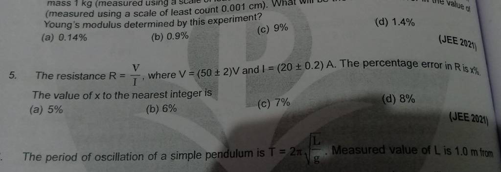 (measured using a scale of least count 0.001 cm ). Young's modulus determ..