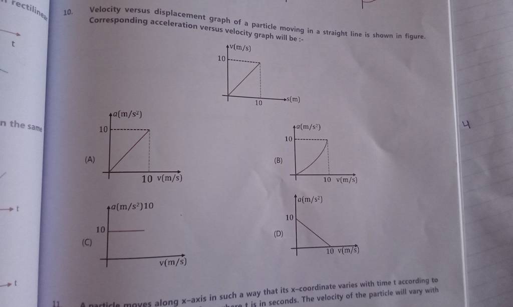 10. Velocity versus displacement graph of a particle moving in a straight.. 10. Velocity versus displacement graph of a particle moving in a straight..