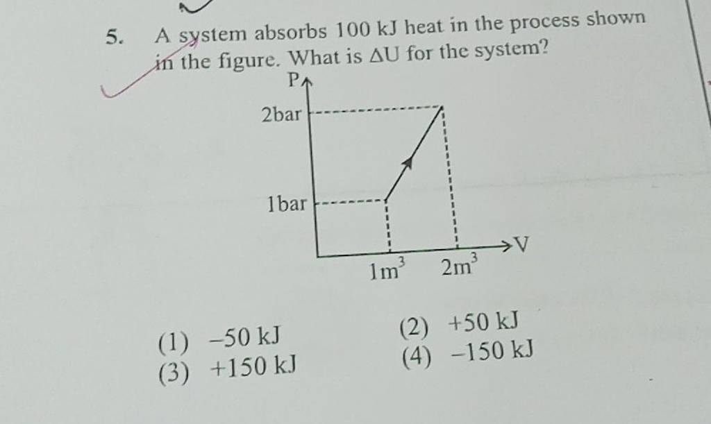 A system absorbs 100 kJ heat in the process shown in the figure. What is