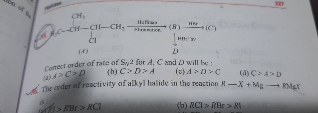 The order of reactivity of alkyl halide in the reaction R−X+Mg RMgX is:..