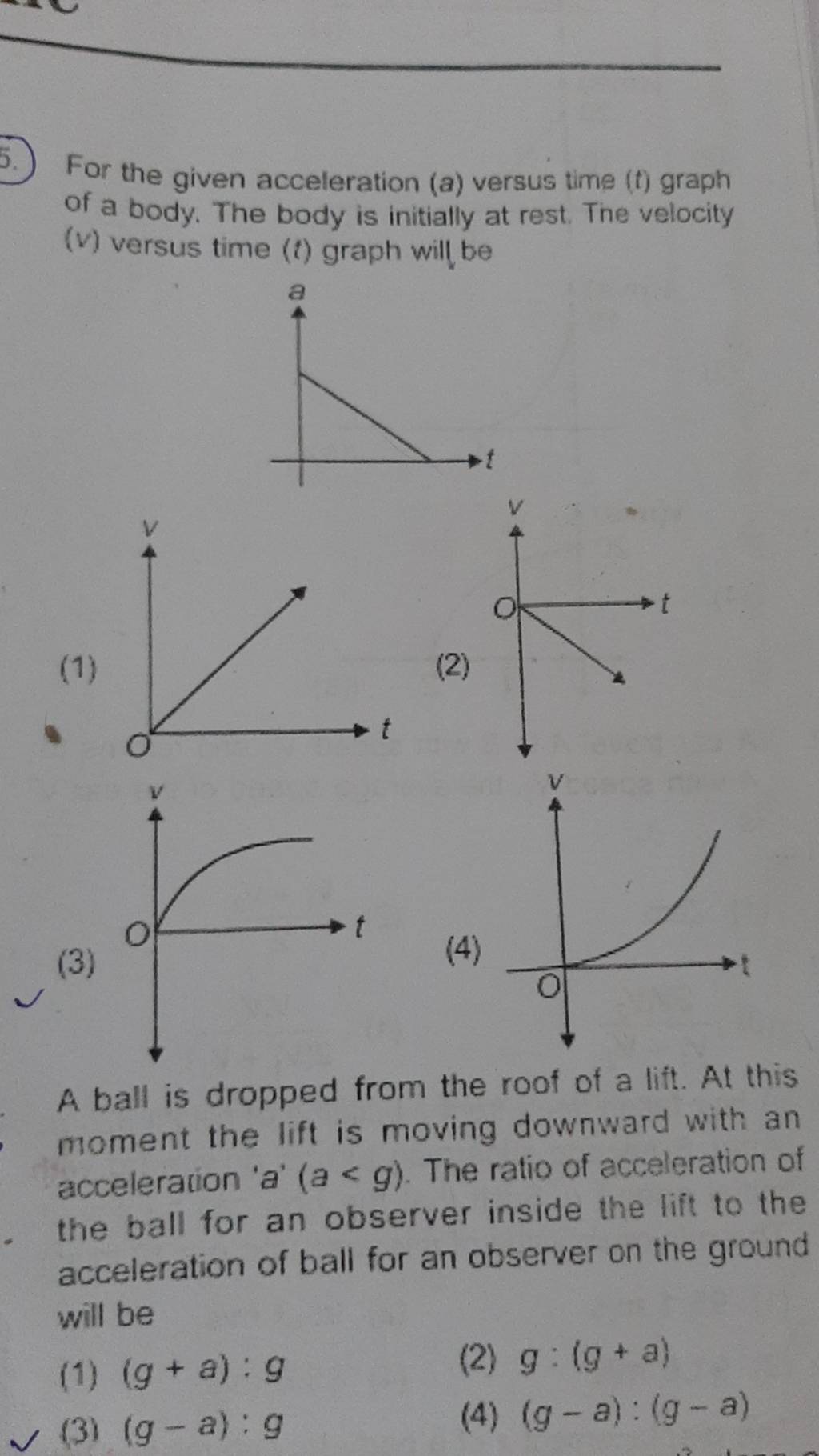 For The Given Acceleration A Versus Time T Graph Of A Body The Bod